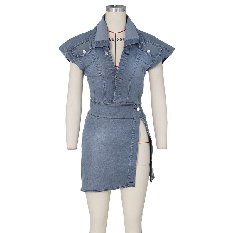 Streetwear High Side Split Denim Two Piece Set Women Etsy