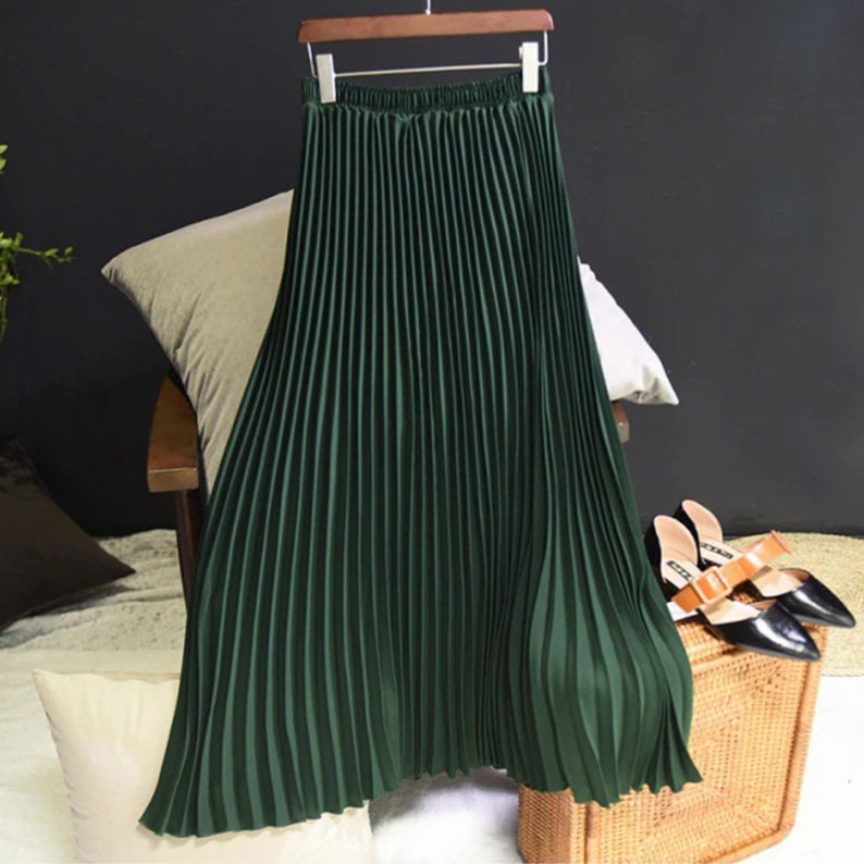 Womens Vintage Pleated Midi Long Skirt Female Korean Casual Etsy