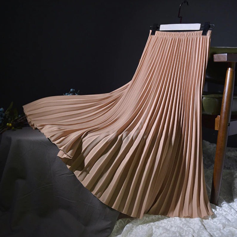 Womens Vintage Pleated Midi Long Skirt Female Korean Casual Etsy