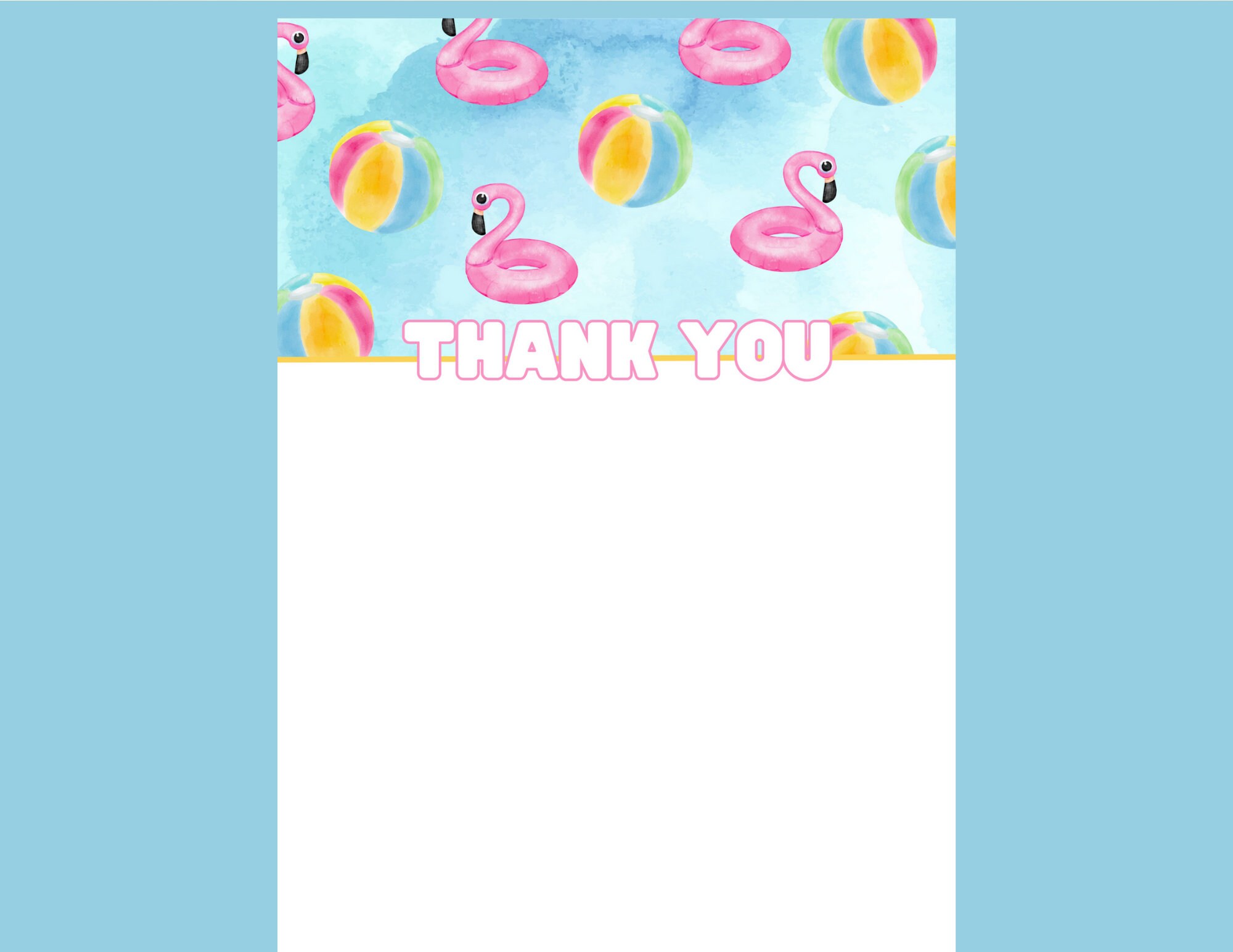 Pool Party Thank You Card, Kid's Birthday Party Thank You Card, Summer ...