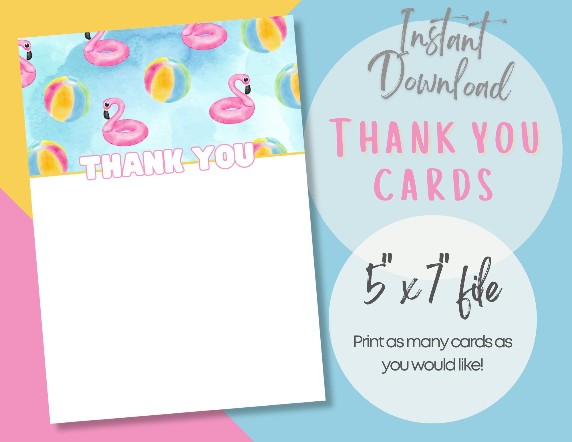 Pool Party Thank You Card, Kid's Birthday Party Thank You Card, Summer ...