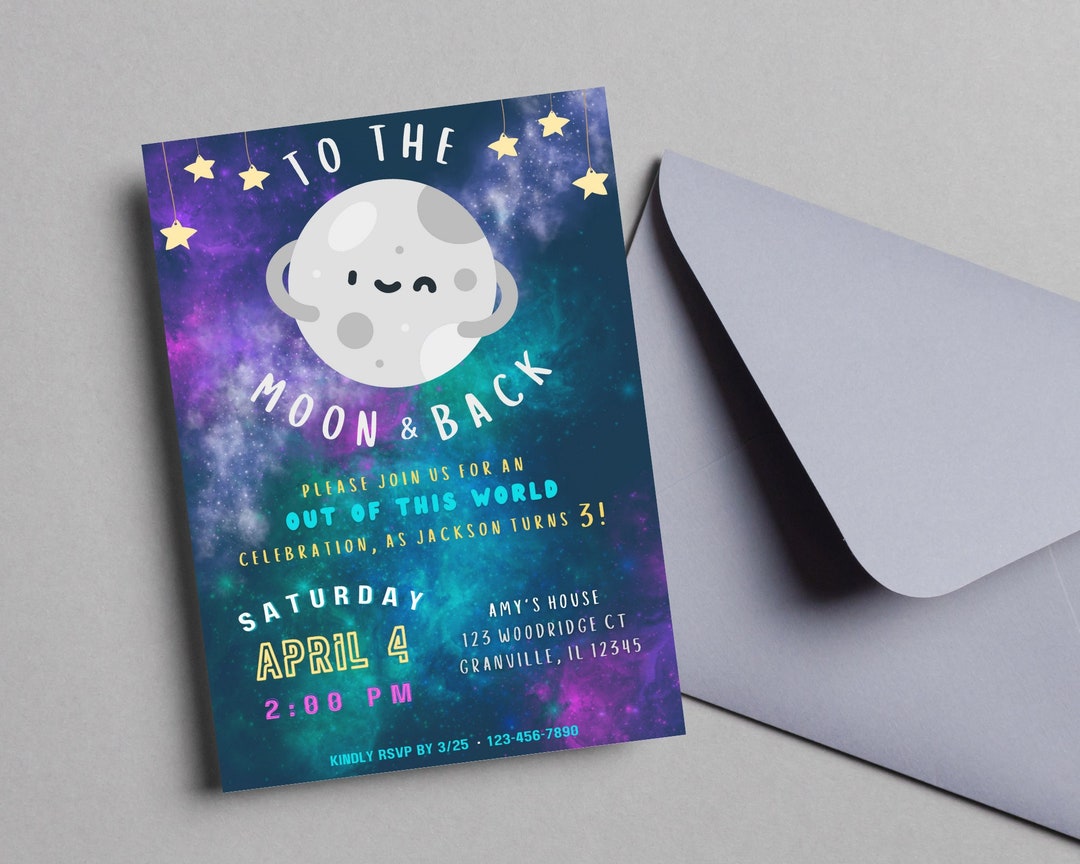 Invitación de cumpleaños a la luna, fiesta de cumpleaños de niños ...