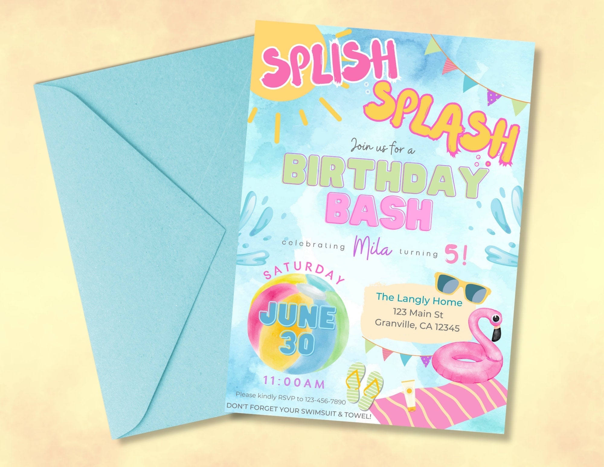 Pool Party Invitation Kid's Birthday Party Invitation - Etsy