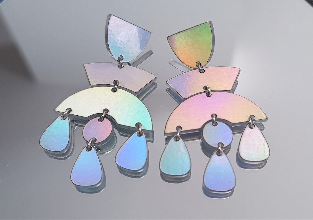Shiny Iridescent Holographic Reflection Acrylic and Vinyl Earring - Etsy