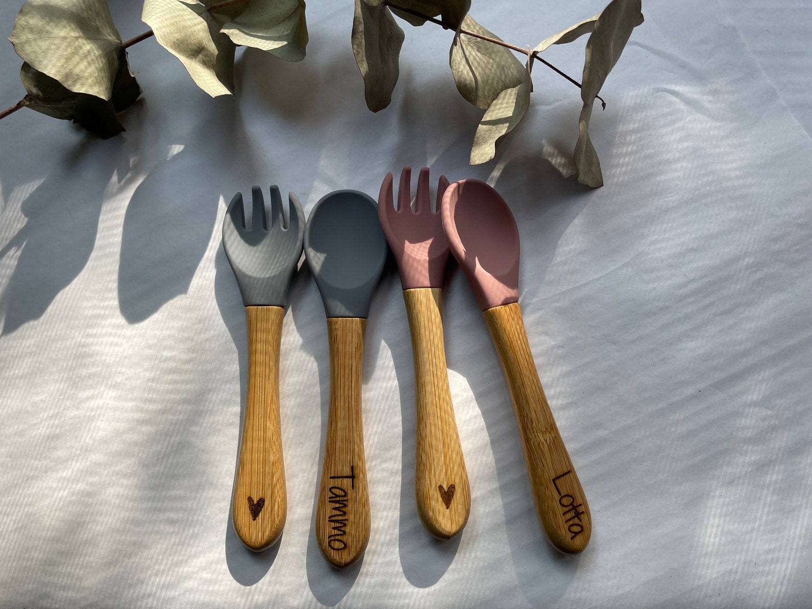 Kinderbesteck - Set aus Gabel und Löffel mit Gravur - Herz auf der ...