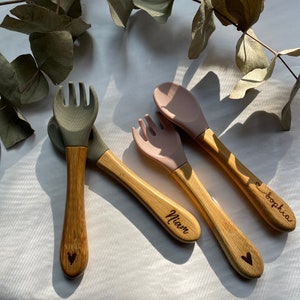 Kinderbesteck - Set aus Gabel und Löffel mit Gravur - Herz auf der ...