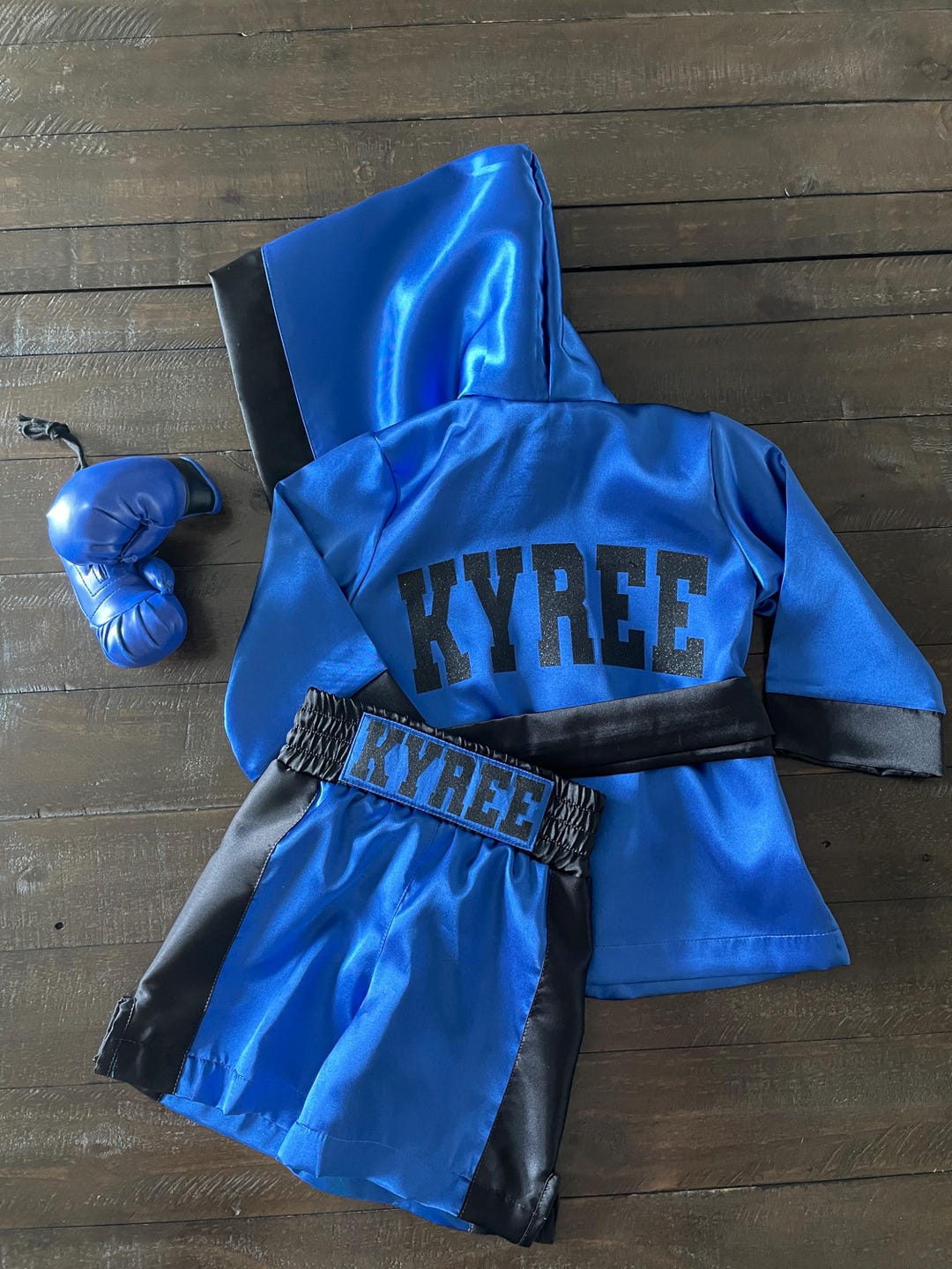 Glitter Personalized Baby Boxing Set: Satin Robe, Shorts Kids+ Mini ...