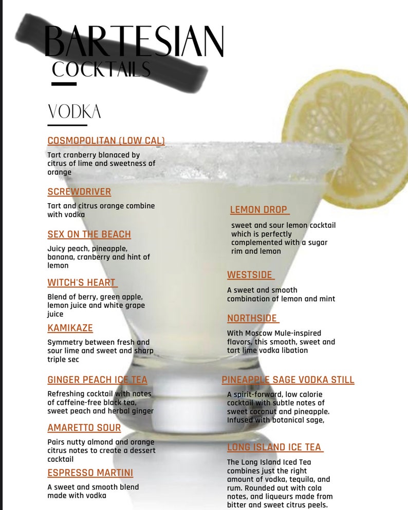 Bartesian Menu - Etsy