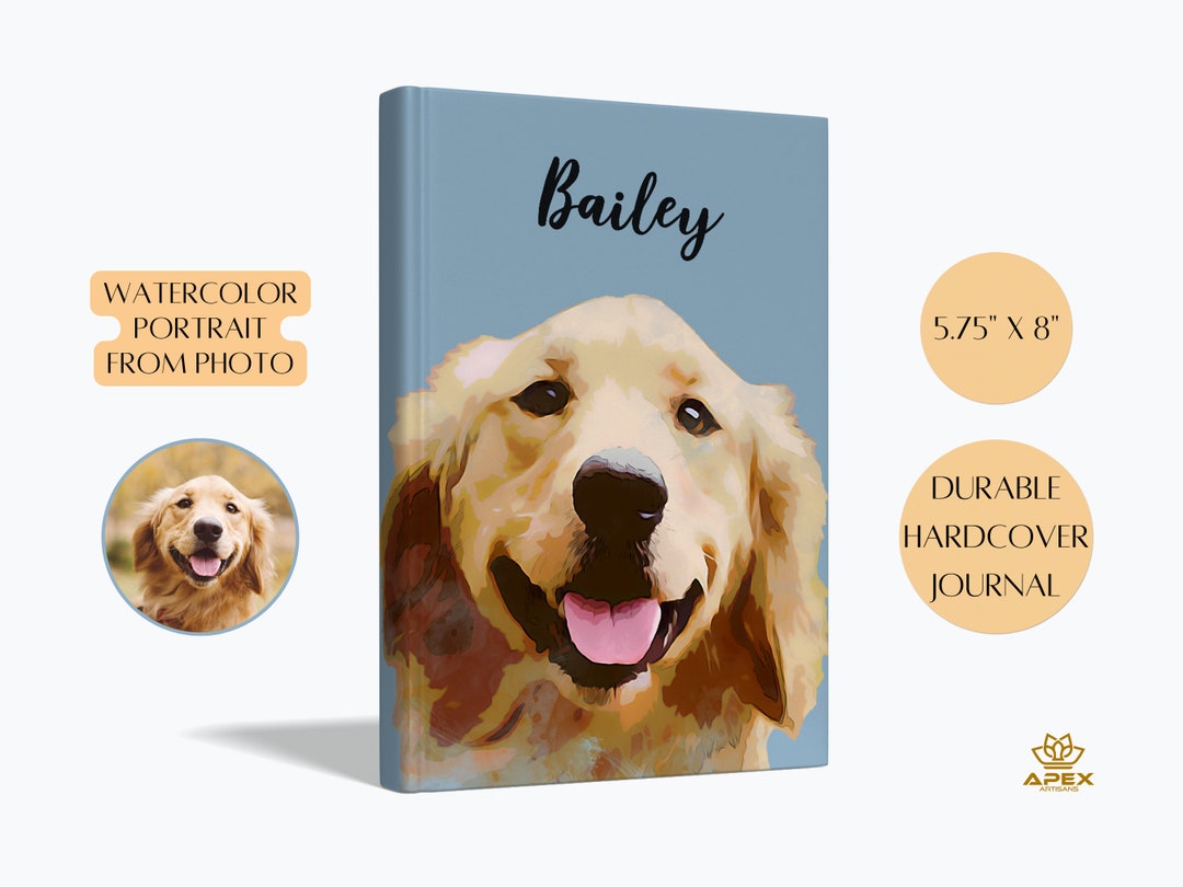 Custom Pet Portrait Journal, Custom Notebook With Dog Cat Portrait ...