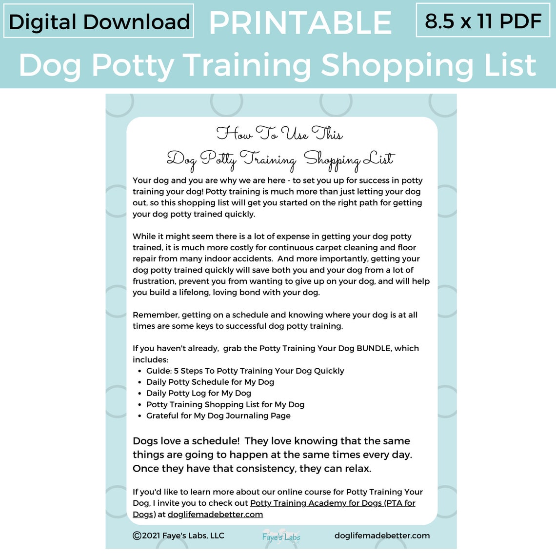 Potty Training Shopping List for My Dog PRINTABLE | Puppy Supplies ...