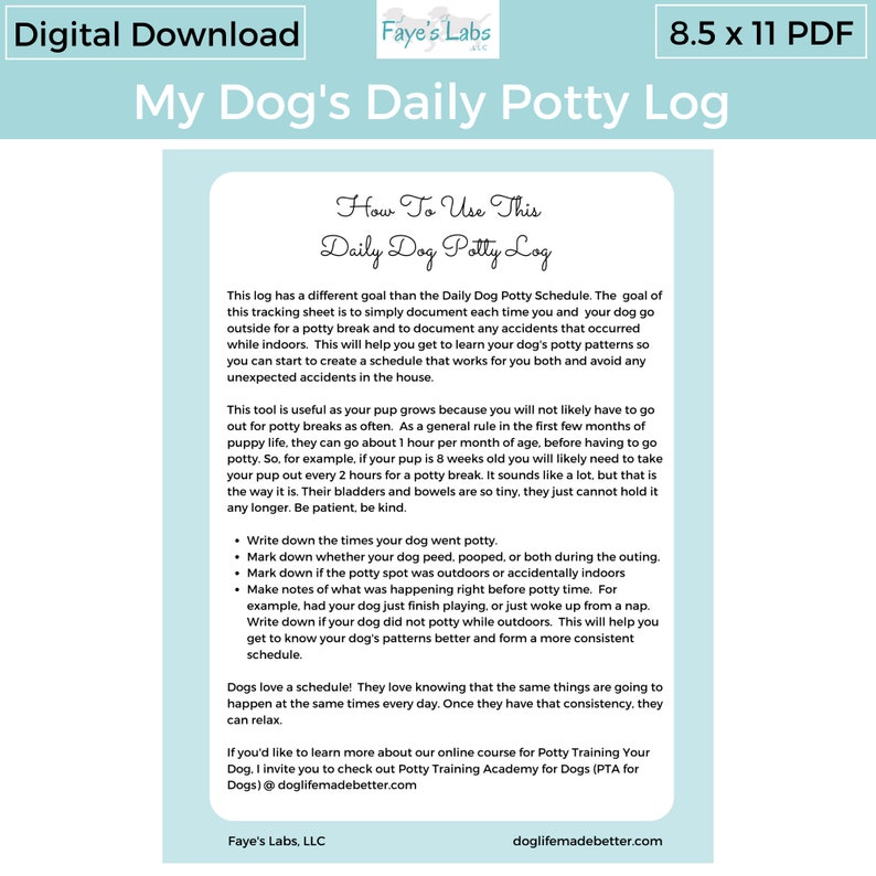 Puppy Potty Log PRINTABLE | Puppy Potty Training | Puppy Potty Tracker ...
