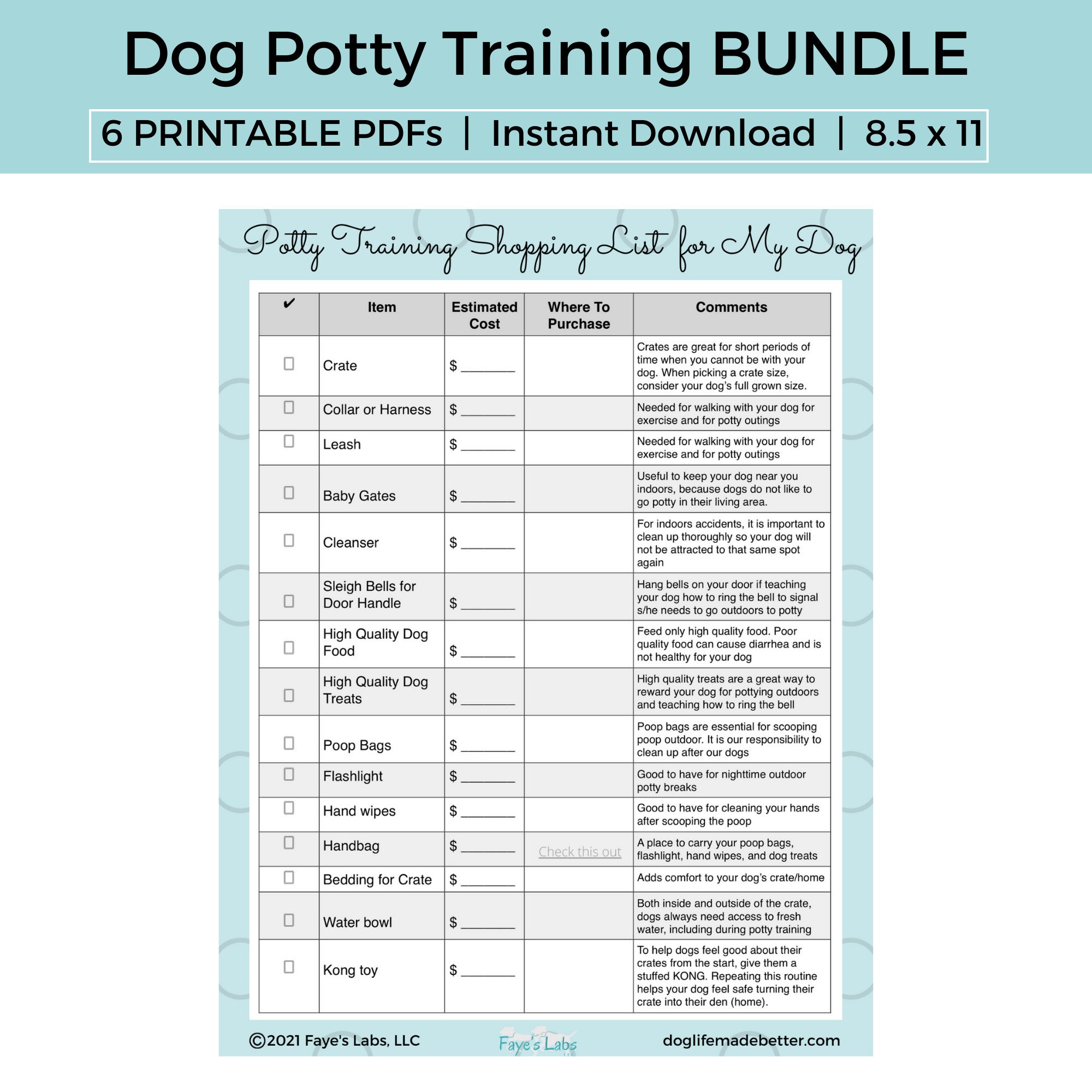 Dog Potty Training BUNDLE Puppy Potty Training Printable 6 - Etsy