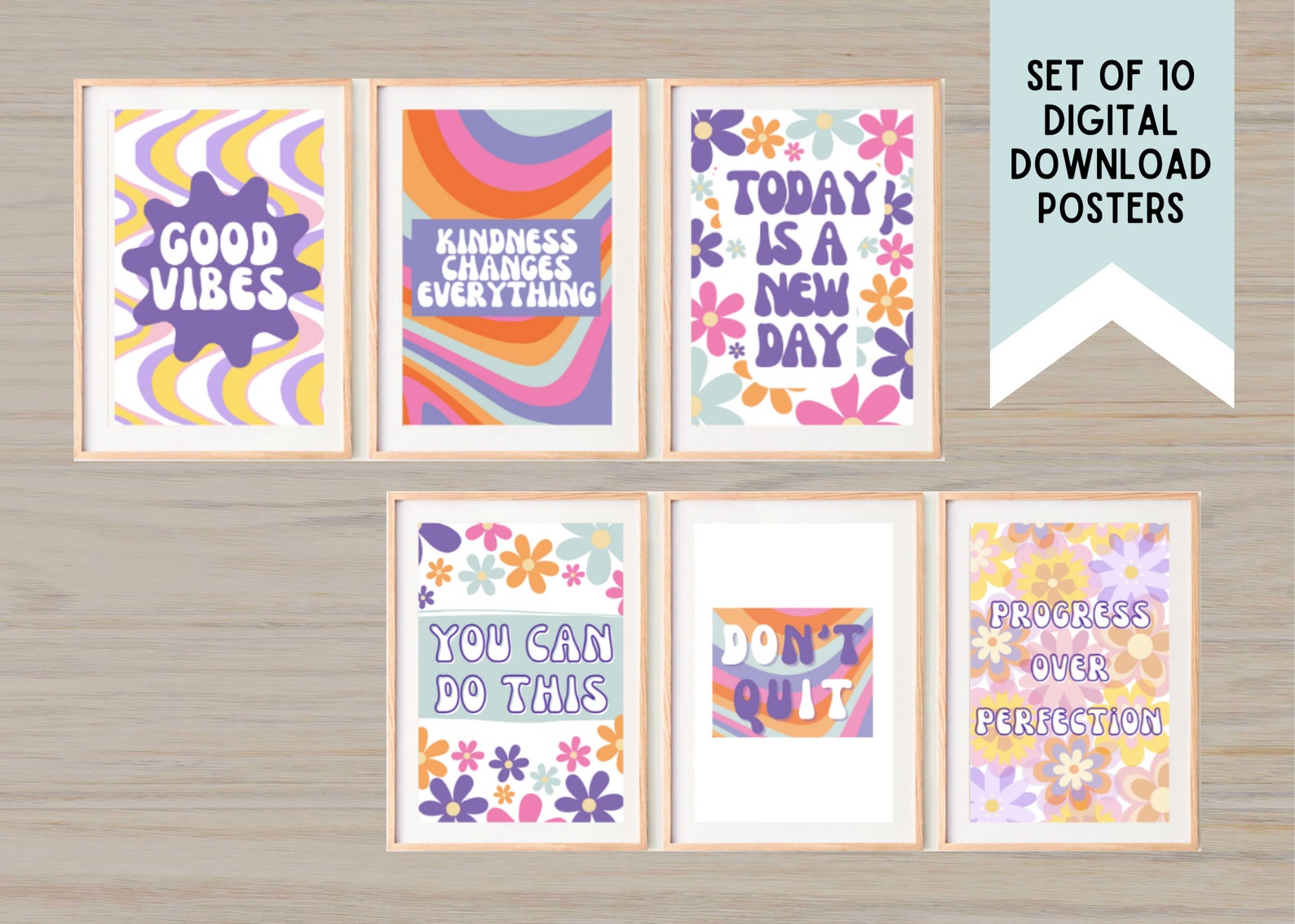 Retro, Groovy, Growth Mindset Poster Bundle (set of 10 Printable ...