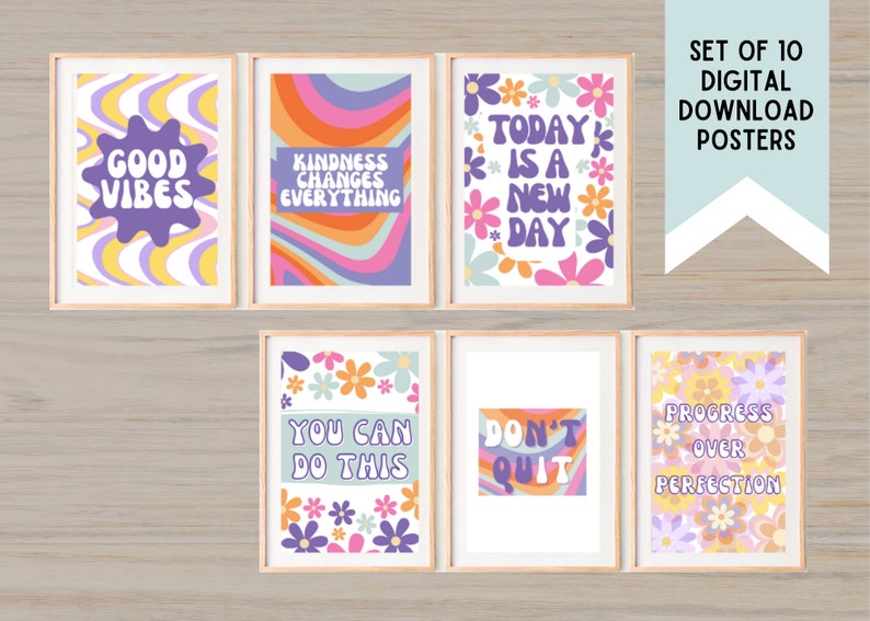 Retro, Groovy, Growth Mindset Poster Bundle (set of 10 Printable ...