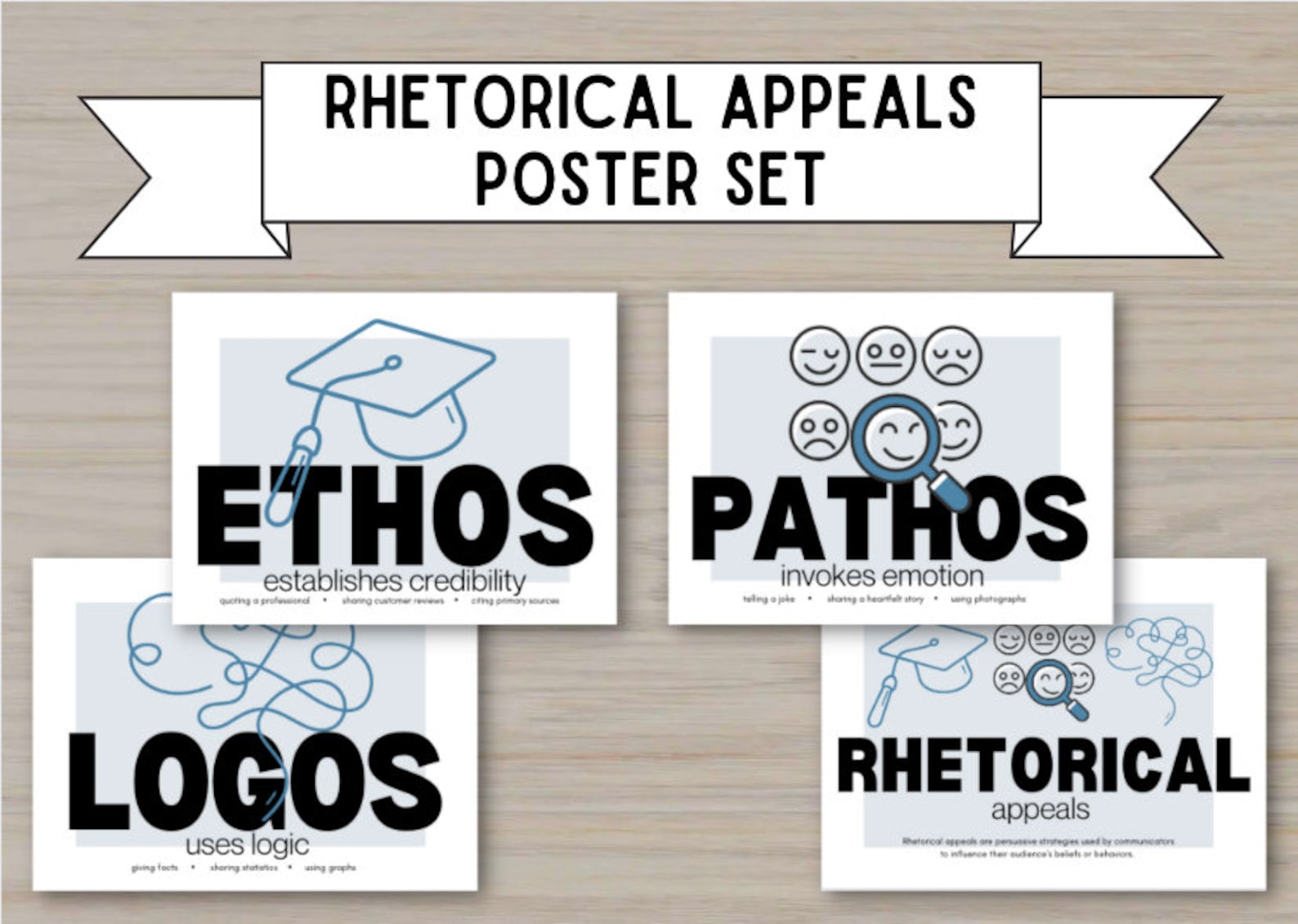 Ethos, Logos, Pathos -- Rhetorical Appeals Classroom Poster Set (set of ...