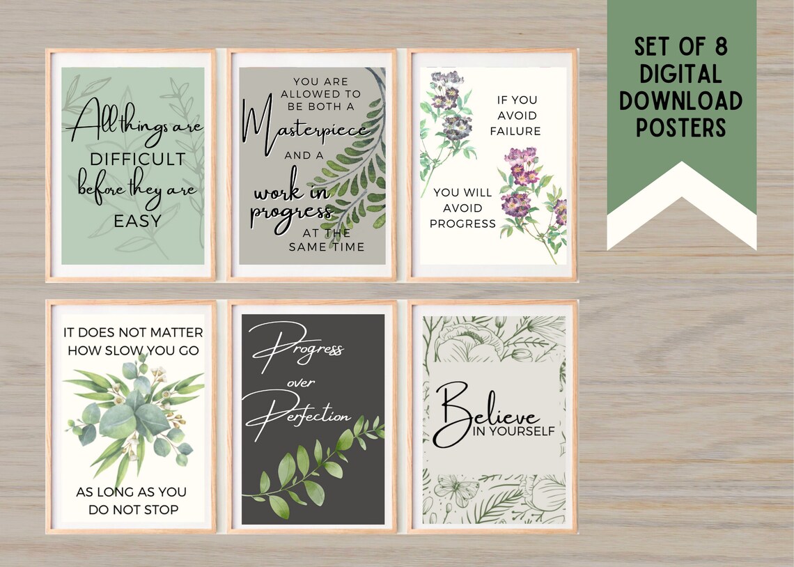 Growth Mindset, Inspirational Poster Bundle -- Plant Theme (set of 8 ...