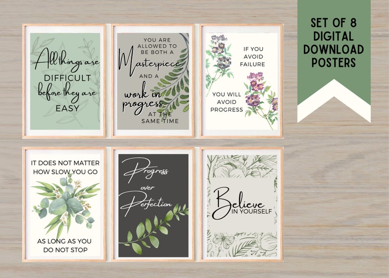 Growth Mindset, Inspirational Poster Bundle -- Plant Theme (set of 8 ...