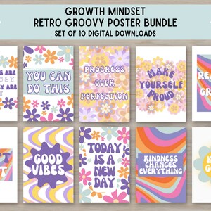 Retro, Groovy, Growth Mindset Poster Bundle (set of 10 Printable ...
