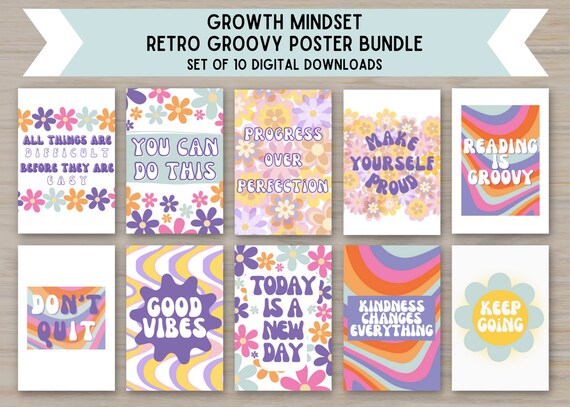 Retro Groovy Growth Mindset Poster Bundle set of 10 - Etsy