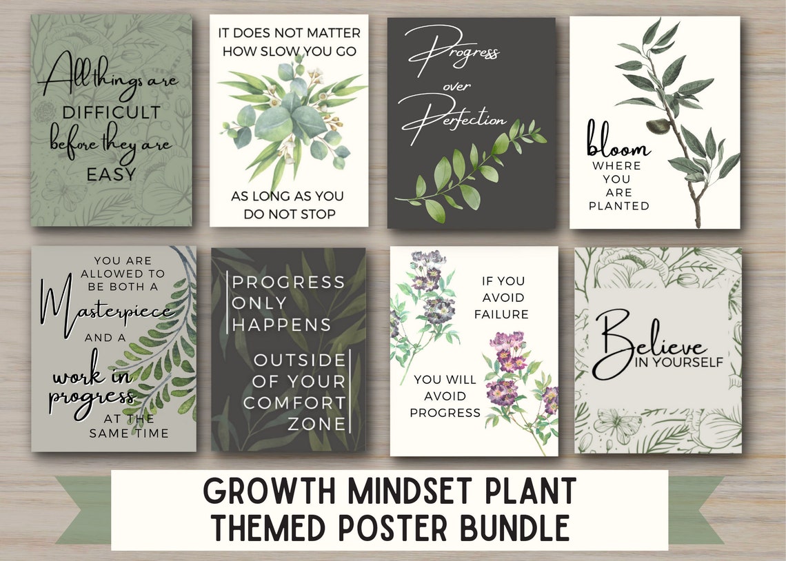 Growth Mindset, Inspirational Poster Bundle -- Plant Theme (set of 8 ...