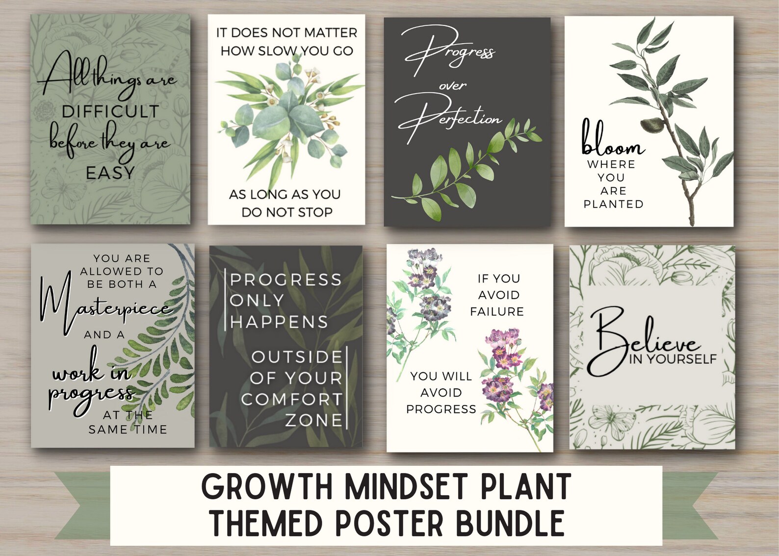 Growth Mindset, Inspirational Poster Bundle -- Plant Theme (set of 8 ...