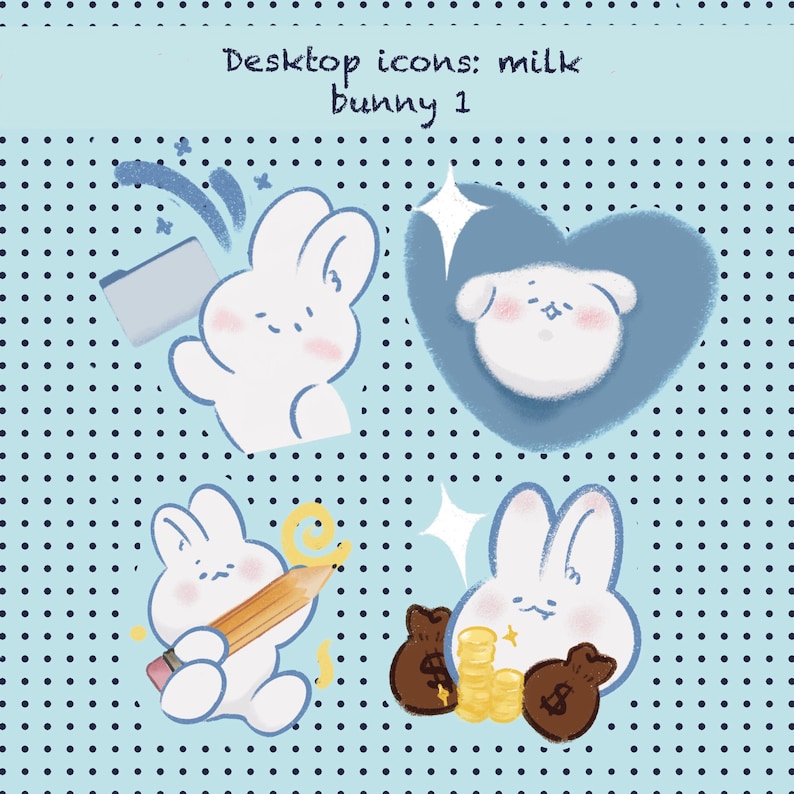 Kawaii Mac Desktop Folder Icons Milk Bunny Cute Pastel Blue Digital ...
