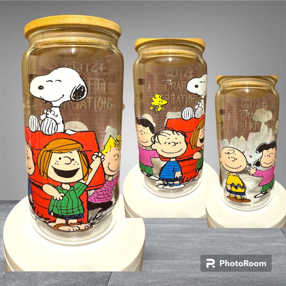 16oz Snoopy/peanuts Design Glass Cup - Etsy