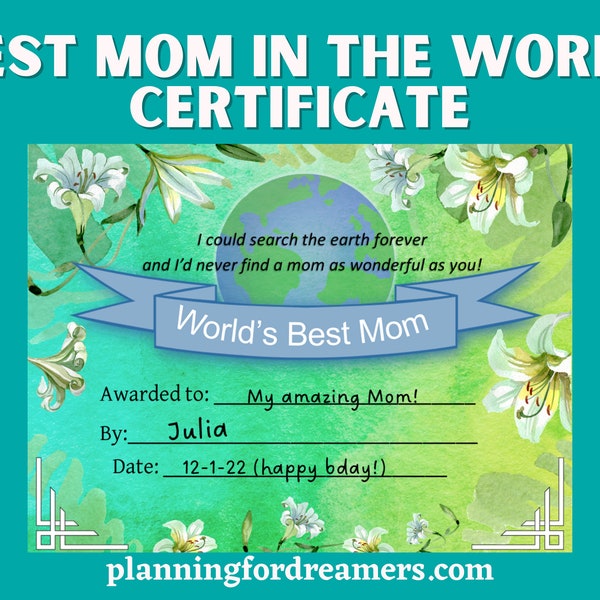 World Best Mom Certificate - Etsy