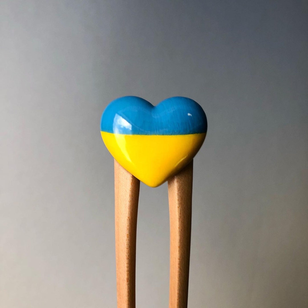 Hairpin Heart of Ukraine. Maple Hair Pin 2 Prong Pin.hair Stick ...