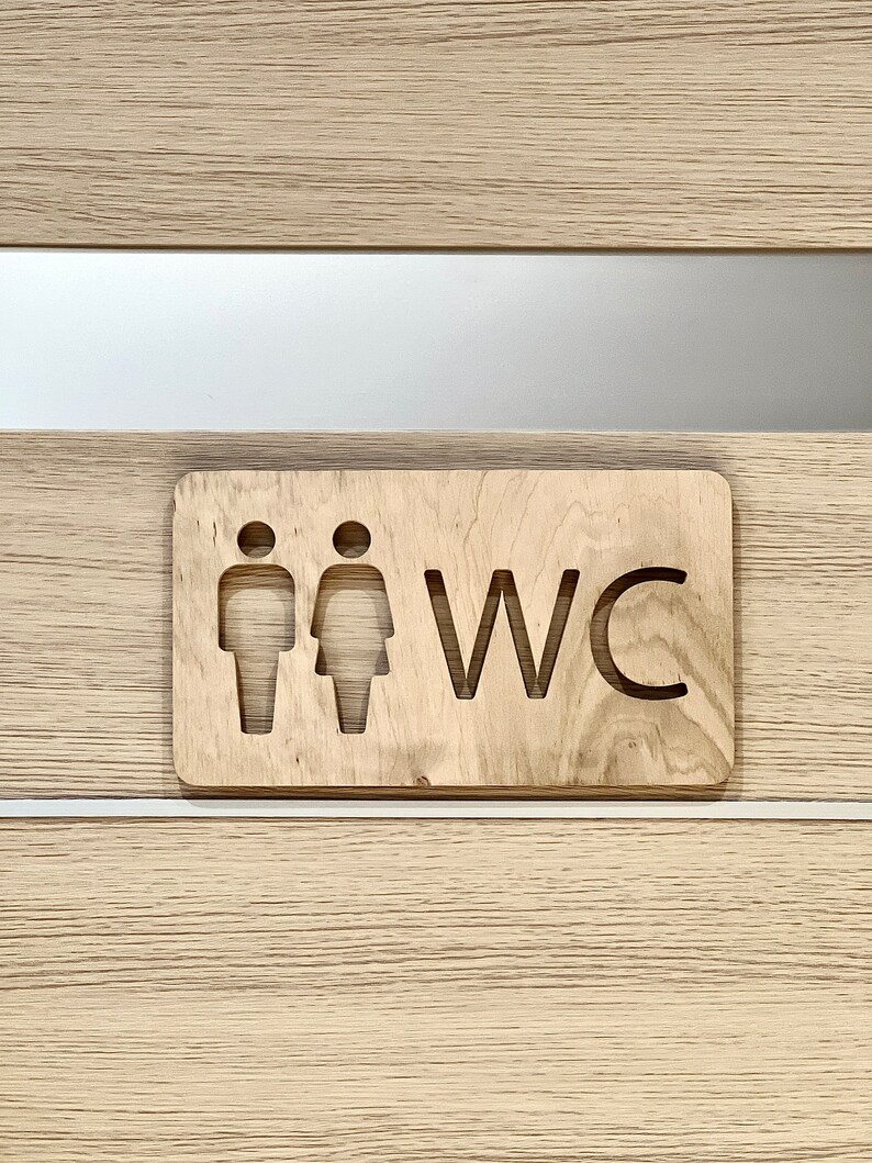 Restroom Sign, Toilet Figurines, Unisex WC Door Sign, Restroom Plaque ...