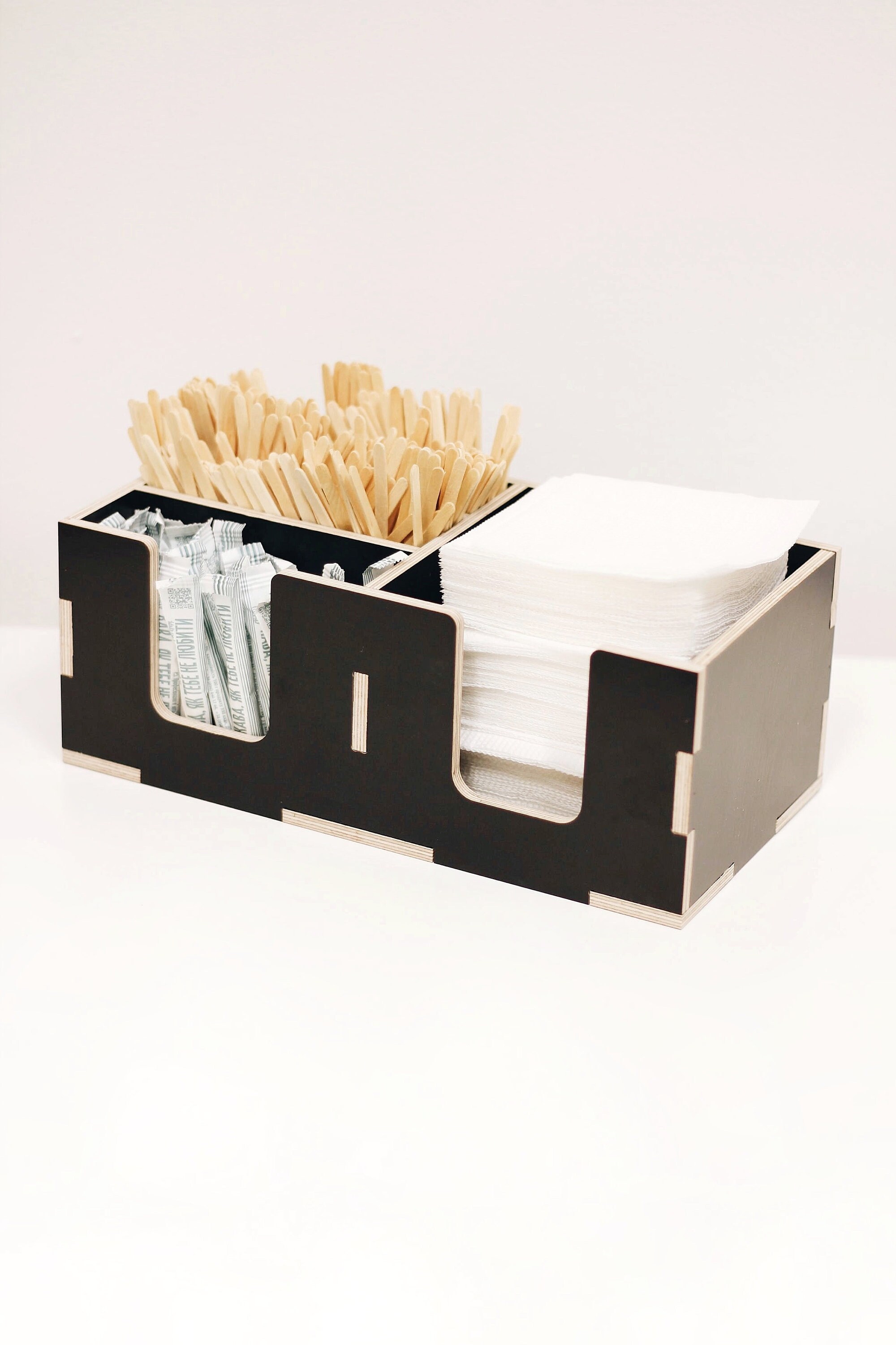 Coffee Bar Organizer Box for Sticks, Straws, Sugar. Wooden Coffee Bar ...