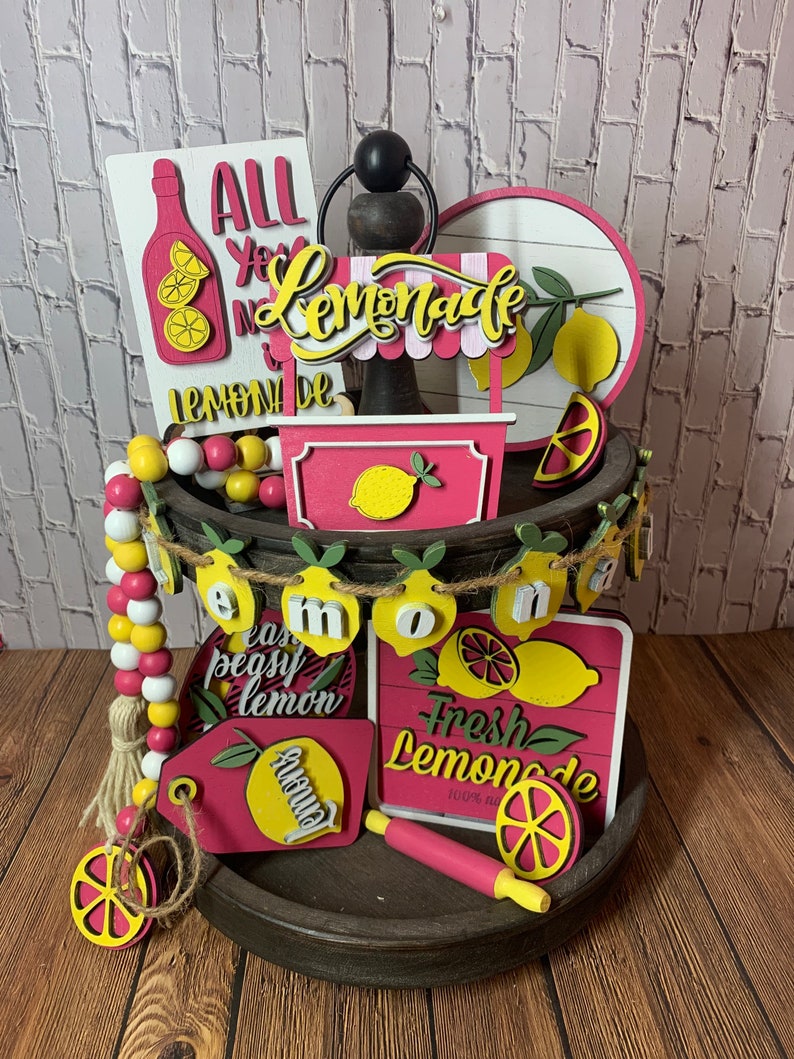 Tiered Tray Decor, Lemonade Tiered Tray Decor, Pink Lemonade, Summer ...