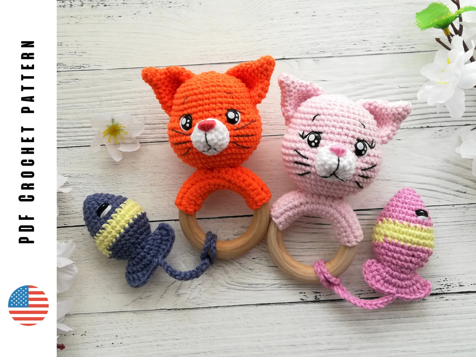Crochet Cat Rattle Pattern Amigurumi Cat Teething Ring Toys - Etsy