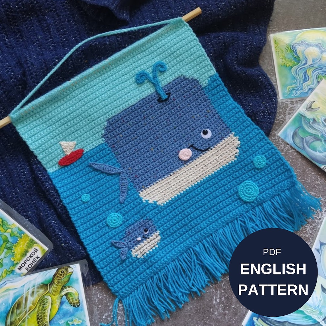 Crochet Wall Hanging Whales Pattern PDF English Sea Wall Decor Tutorial ...