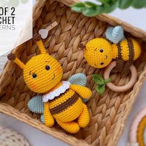CROCHET PATTERNS SET: Amigurumi Bumblebee Toy Rattle Bee, Crochet ...