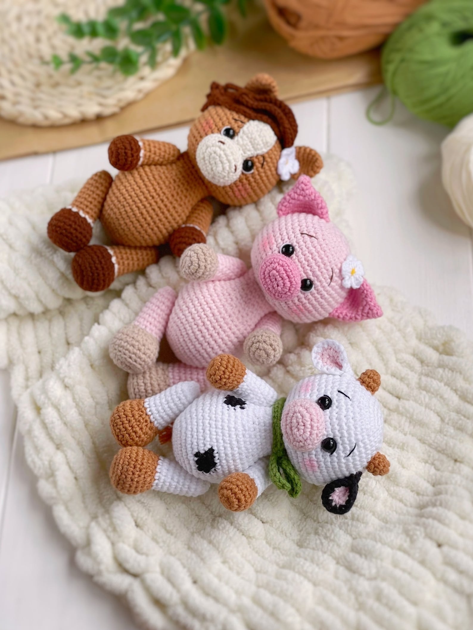 SET of 3 CROCHET PATTERNS Farm Animals: Horse, Cow, Pig. Easy Crochet ...
