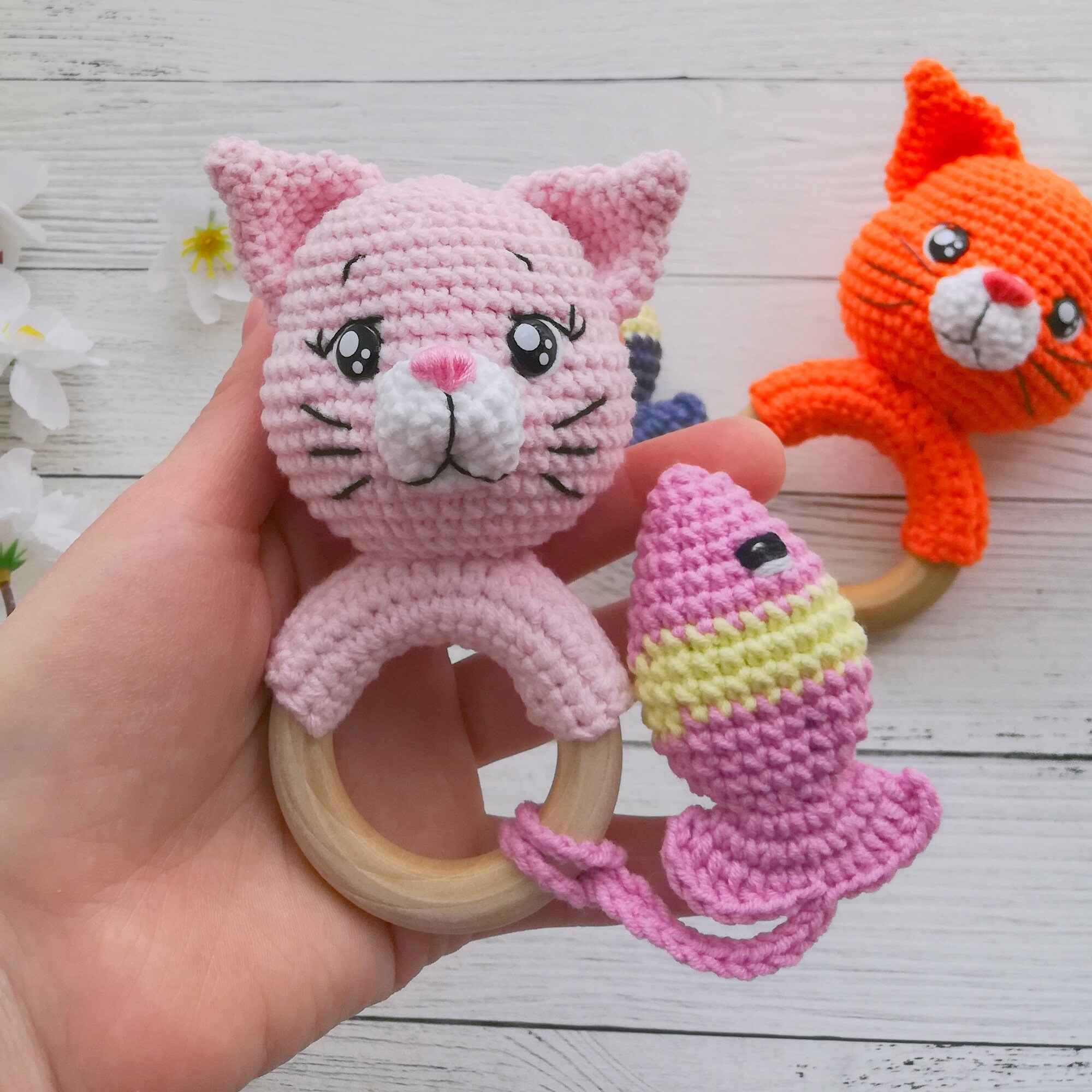 Crochet Cat Rattle Pattern Amigurumi Cat Teething Ring Toys - Etsy