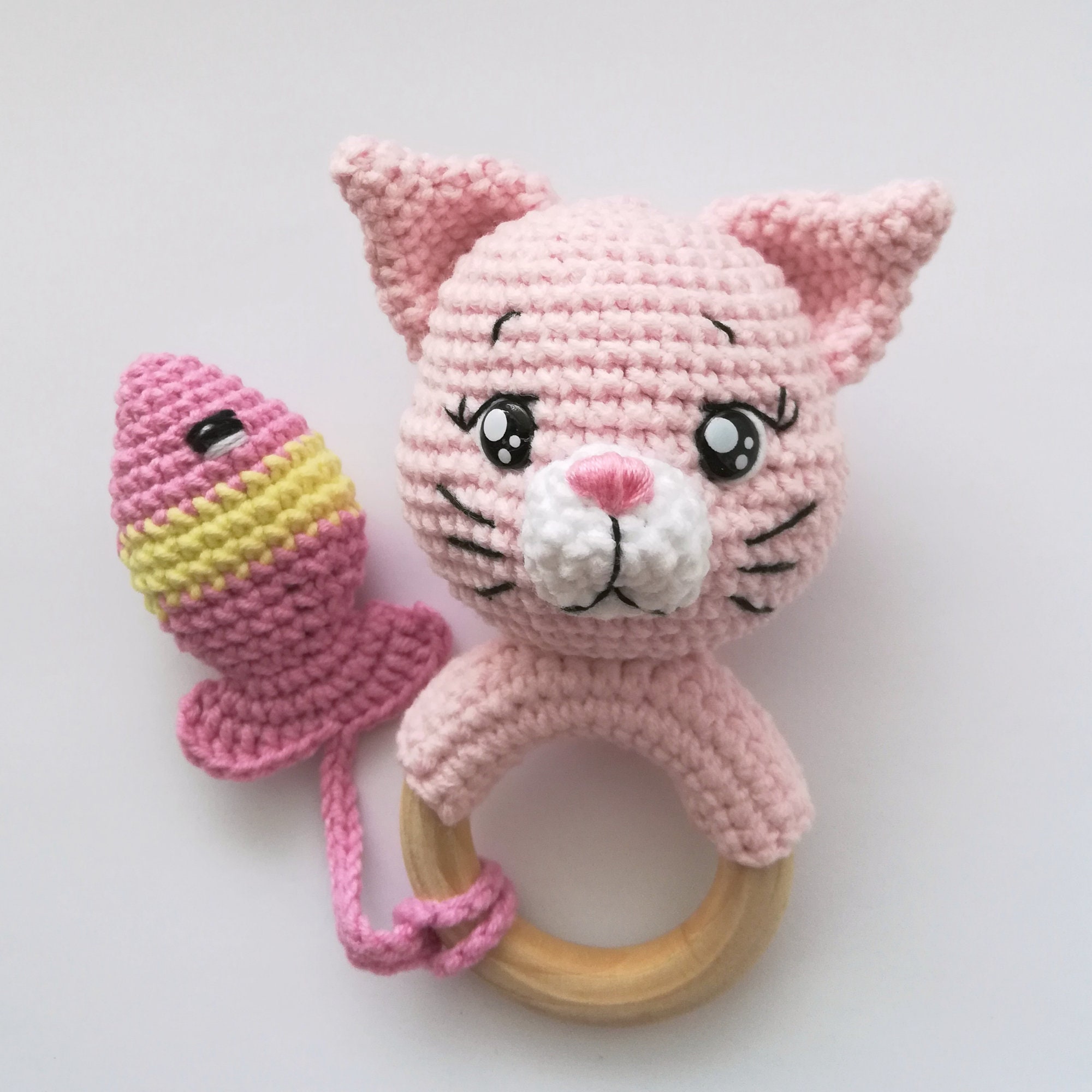 Crochet Cat Rattle Pattern Amigurumi Cat Teething Ring Toys - Etsy