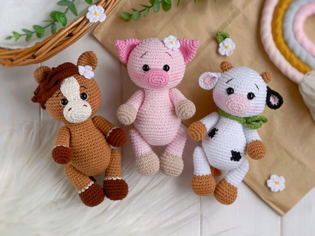 SET of 3 CROCHET PATTERNS Farm Animals: Horse Cow Pig. Easy - Etsy