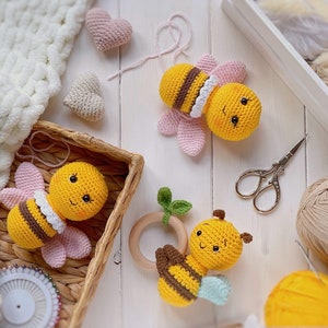 CROCHET PATTERNS SET: Amigurumi Bumblebee Toy Rattle Bee, Crochet ...