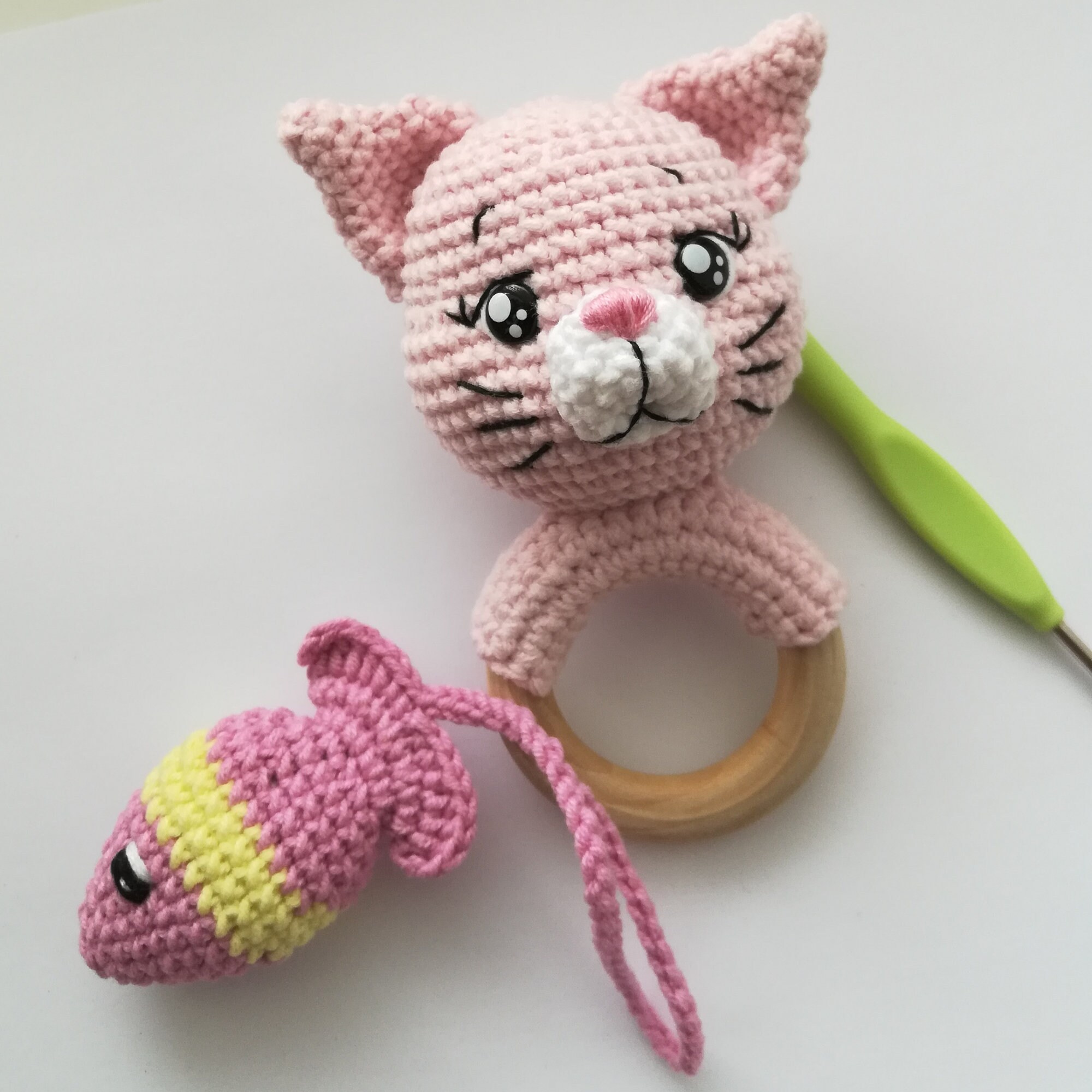 Crochet Cat Rattle Pattern Amigurumi Cat Teething Ring Toys - Etsy