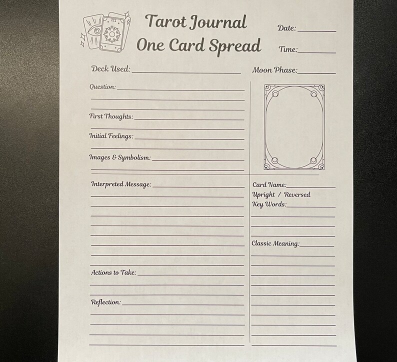 Tarot Journal and Tarot Study Pages Tarot Card Worksheet, One Card Pull ...