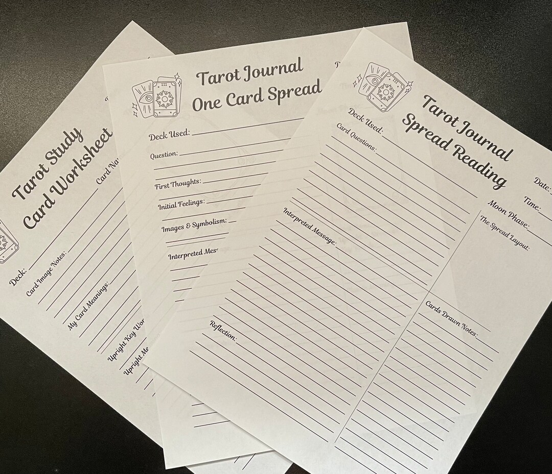 Tarot Journal and Tarot Study Pages Tarot Card Worksheet, One Card Pull ...