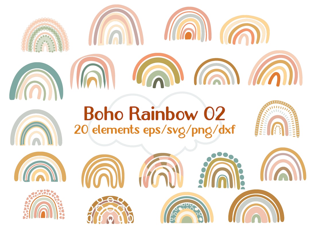 Boho Rainbow, Hand Drawn Elements of Rainbow, Bohemian Style - Etsy