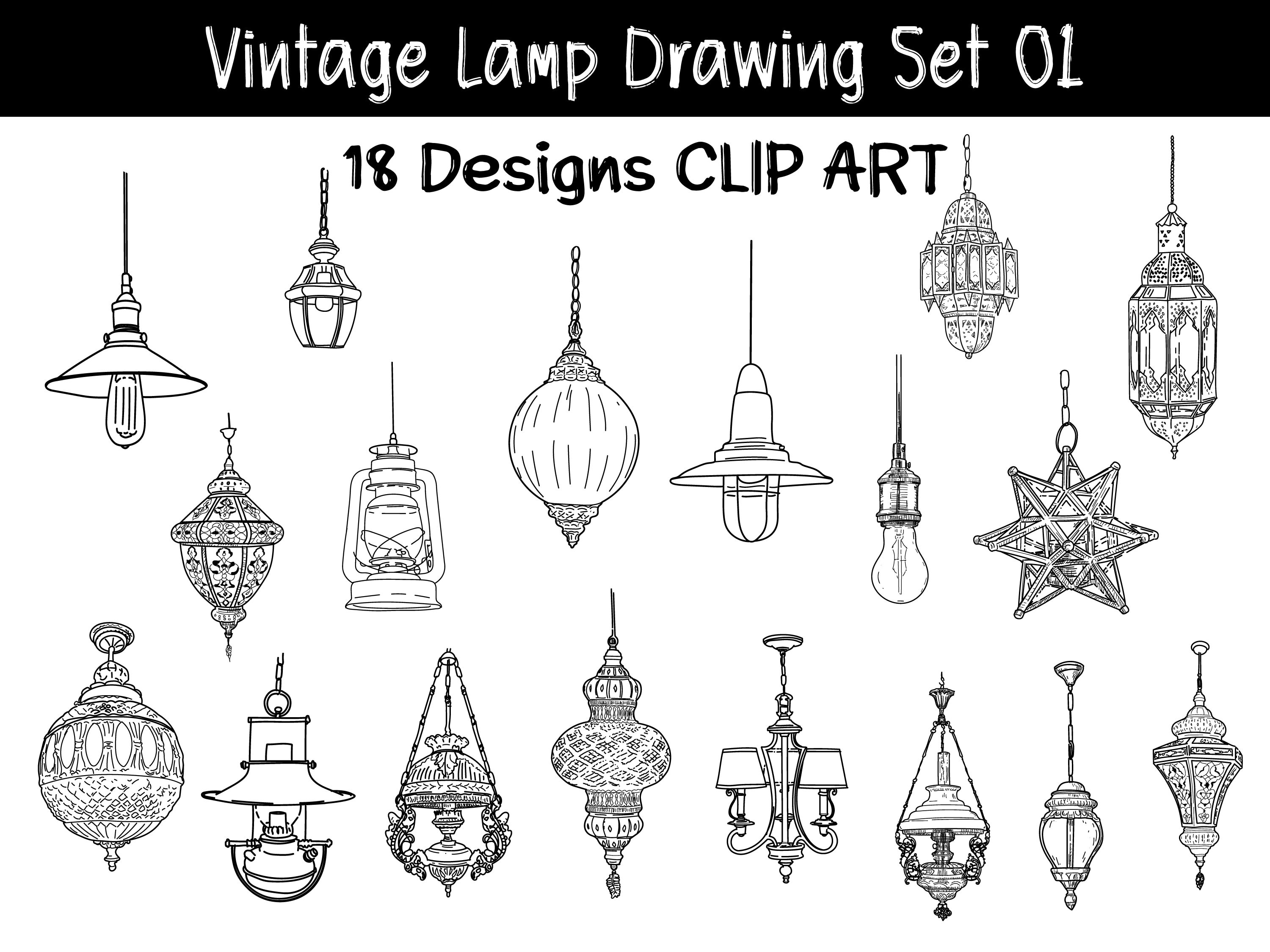 Vintage Lamp Set, Hand-drawn Lantern, Hanging Lamp, Lamp Element for ...