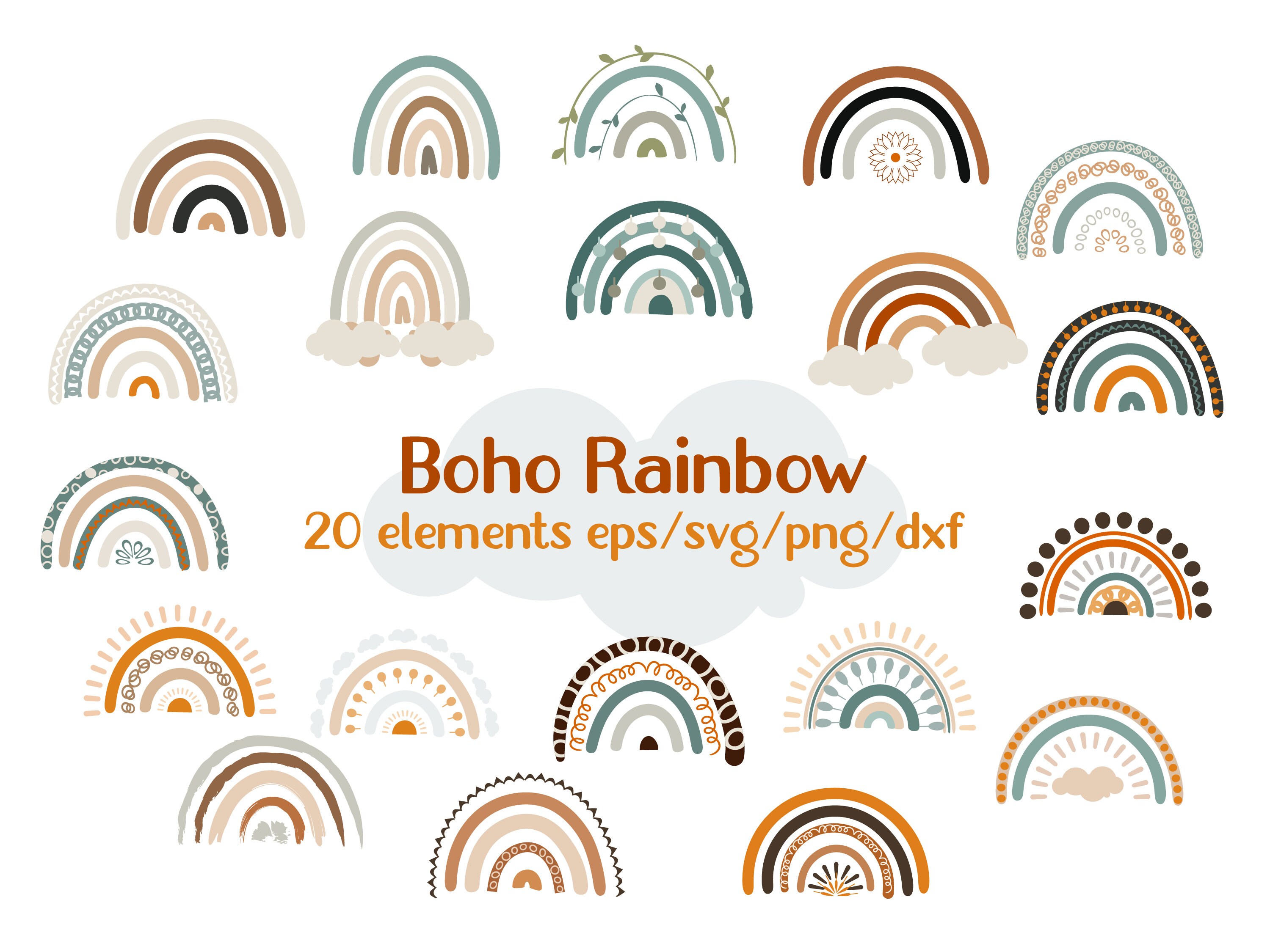 Boho Rainbow, Hand Drawn Elements of Rainbow, Bohemian Style - Etsy