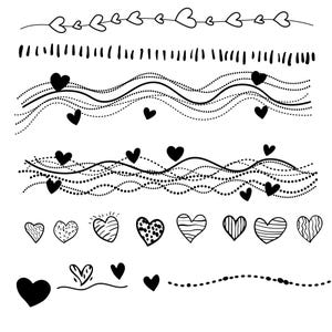 45 Whimsical Heart Doodles - Digital Border & Decor Pack - SVG, PNG ...