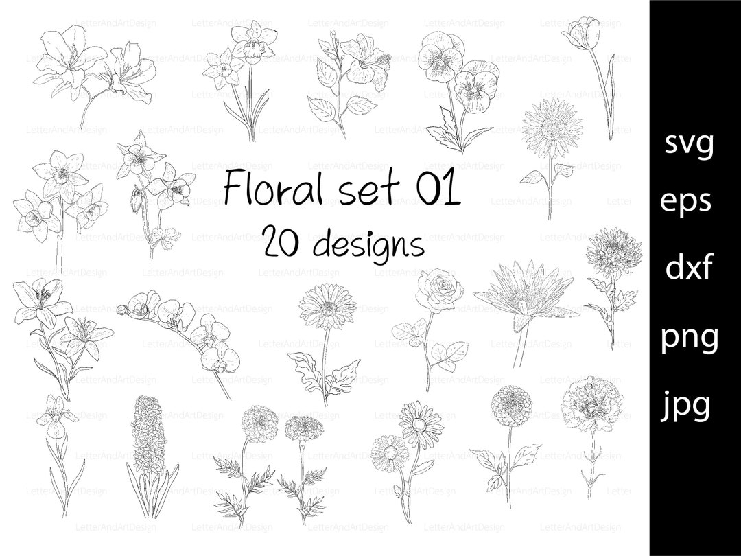 Flora Set, Hand-drawn Flowers, Floral Svg, Botanical Svg, Flower ...