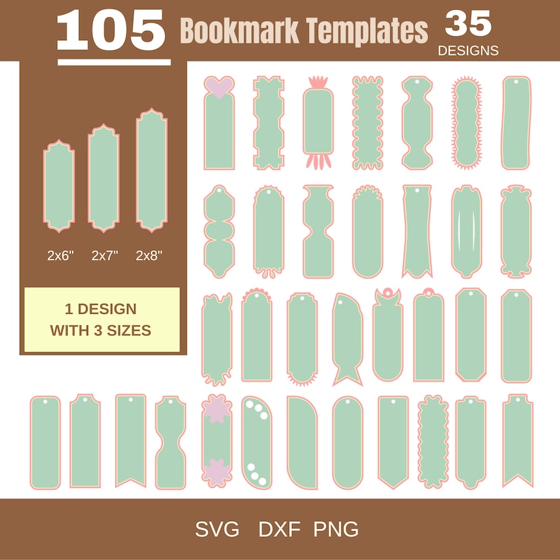 Creative Bookmark Templates Bundle - 35 Designs in 3 Sizes (2x6 In, 2x7 ...