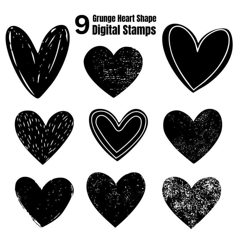 Grunge Heart Digital Stamps: Hand-drawn Silhouettes (EPS, SVG, PNG) - Etsy